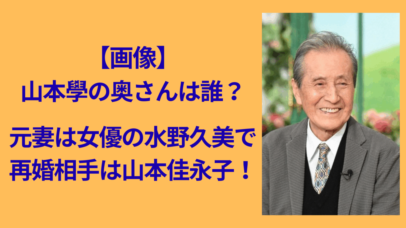 【画像】山本學の奥さんは誰？元妻は女優の水野久美で再婚相手は山本佳永子！ | YUTA. JOURNAL
